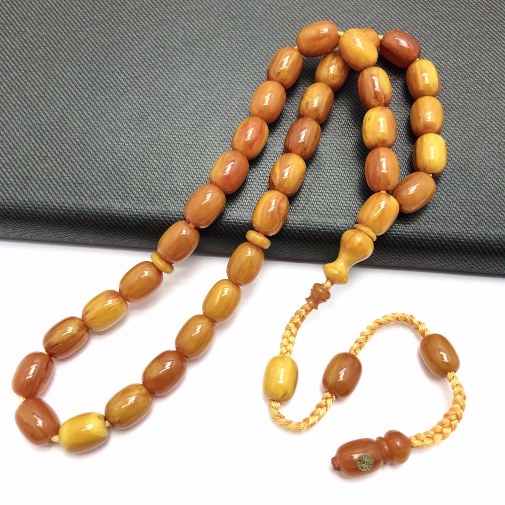 İsa Balkaya Usta Atölyesinden Koyu Sarı Hareli Sıkma Kehribar Tesbih ...