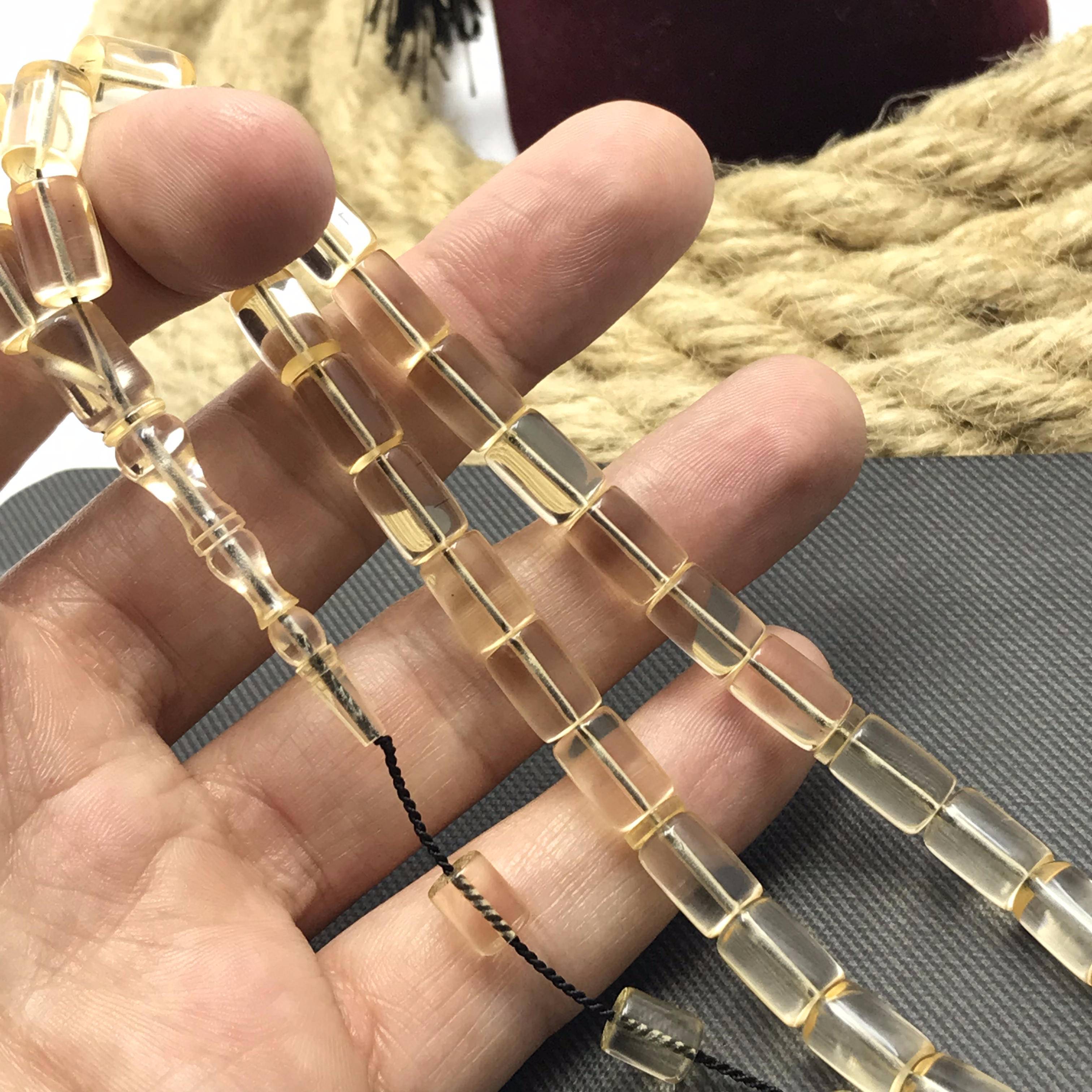 Mesut Elma Şeffaf Ateş Kehribar Tesbih