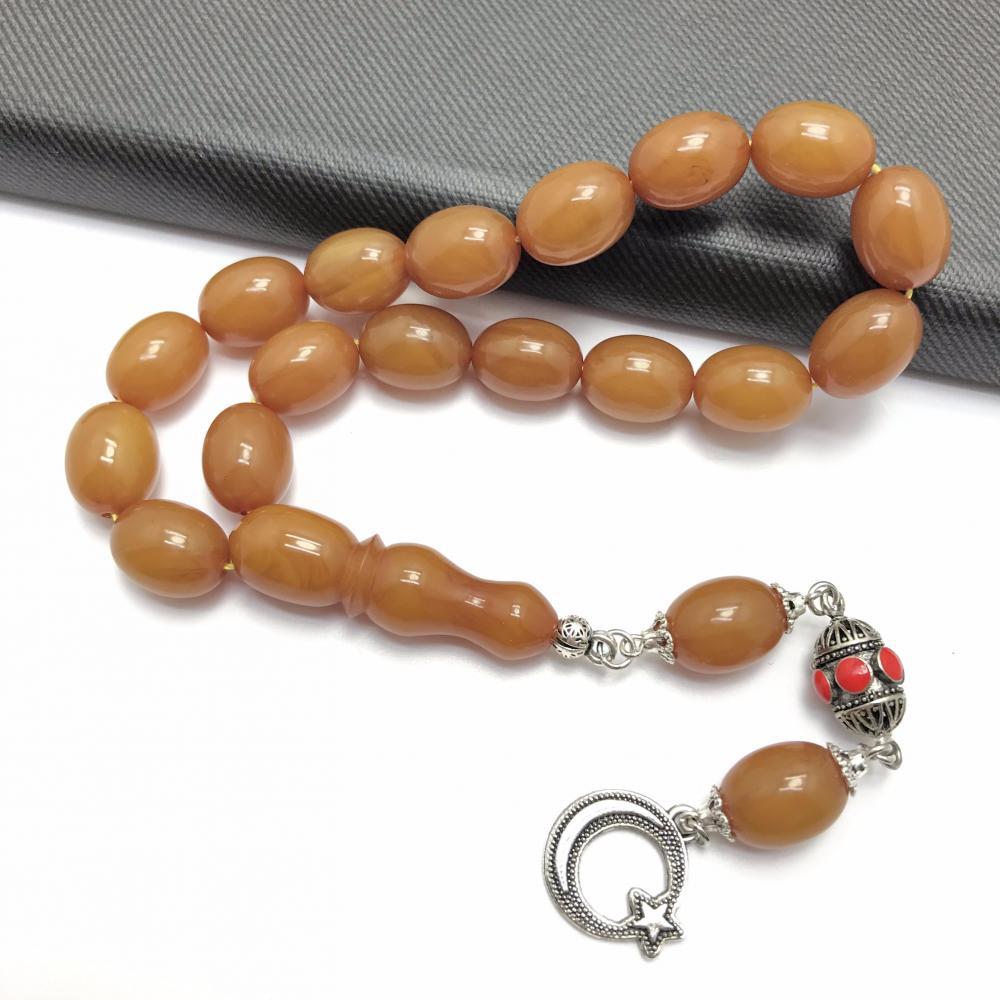 Koyu Sarı Efe Boy Sıkma Kehribar Tesbih - 174.88 TL